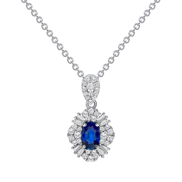 Uneek Precious Collection Halo Oval Shaped Blue Sapphire Drop Pendant ...