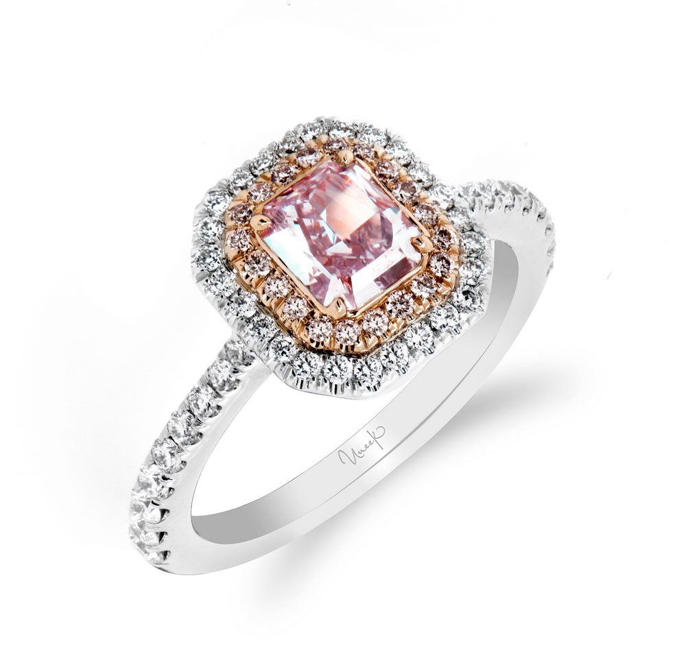 Uneek Natureal Collection Double-Halo Radiant Light Pink Diamond Engag ...